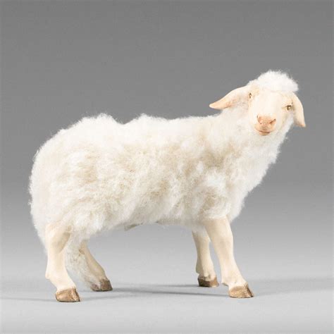 Pecora Con Lana Bianca Presepe Hannah Orient 40 Cm Stile Orientale Legno E Tessuto