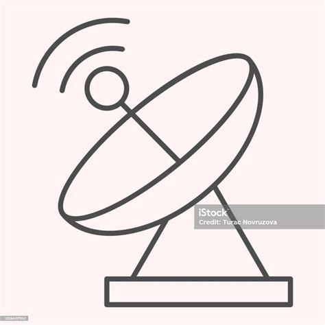 레이더 가는 선 아이콘입니다 강한 신호가 있는 위성 안테나 천문학 벡터 디자인 개념 흰색 배경에 윤곽 스타일 그림 웹 및 응용 프로그램에 사용 Eps 10 0명에 대한 스톡