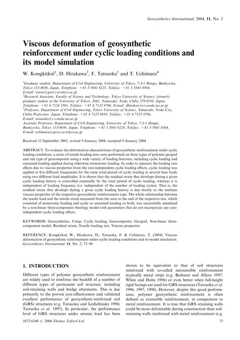 pdf viscous deformation of geosynthetic reinforcement under cyclic