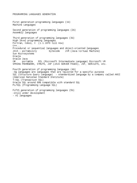 Programming Languages Generations Pdf