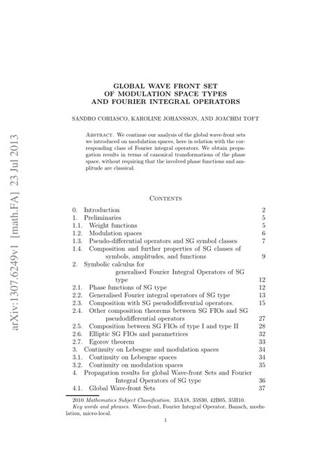 Pdf Global Wave Front Set Of Modulation Space Types And Fourier Integral Operators