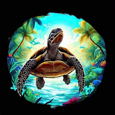 Premium Vector Underwater Serenade Sea Turtle Tshirt Design With Tropical Background