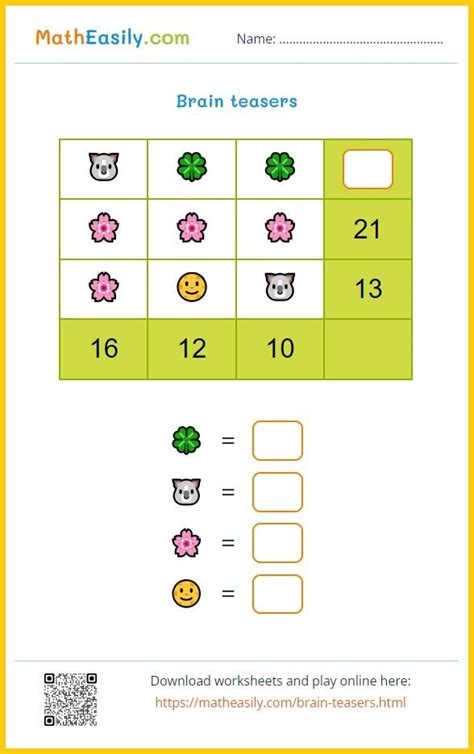 Math Brain Teasers With Answers Online Printable