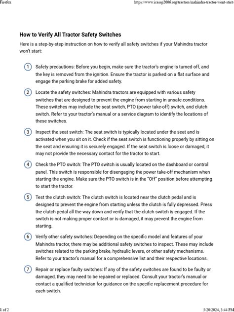 Mahindra Tractor Safety Switches Tractor Troubleshooting Guides Pdf Tractor Switch