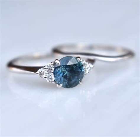 Teal Blue Montana Sapphire Engagement Ring Set 14kteal Blue Etsy