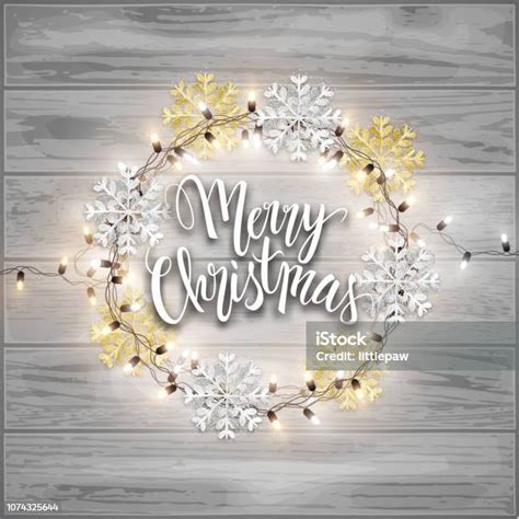 메리 크리스마스 엽서 눈송이 반짝이 고 불빛 반짝 화 환 화 환 벡터 일러스트 레이 션 12월에 대한 스톡 벡터 아트 및 기타 이미지 12월 1월 Led 조명