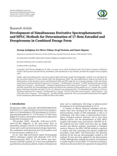 Pdf Development Of Simultaneous Derivative Spectrophotometric And Hplc Methods For