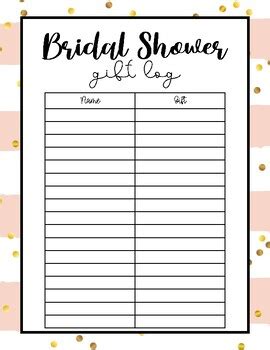 Bridal Shower T Logt Tracking Sheet By Awe Inspiring Teaching