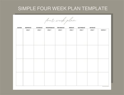 four week plan template etsy