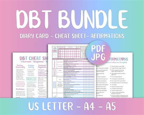 DBT Bundle Diary Card Cheat Sheet Positive Affirmations Dialectical Behavior Therapy Etsy