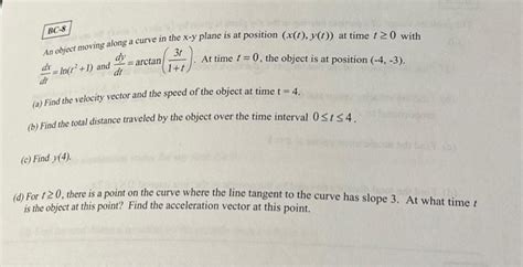 solved bc−8 an object moving along a curve in the x−y plane