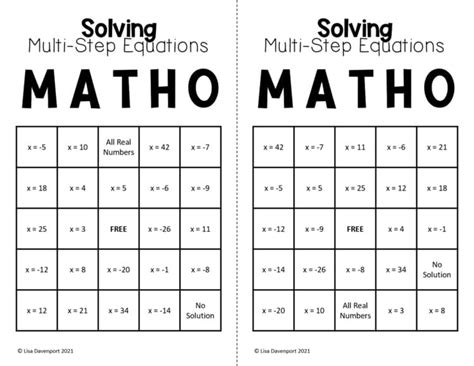 Solving Multi Step Equations Task Cards And Bingo By Lisa Davenport