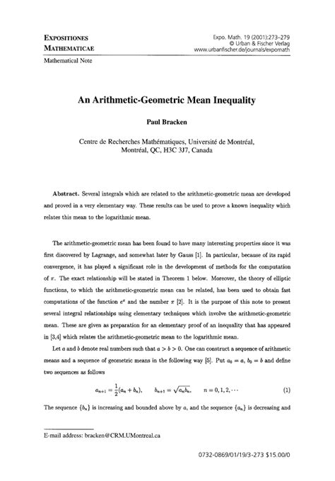 Pdf An Arithmetic Geometric Mean Inequality
