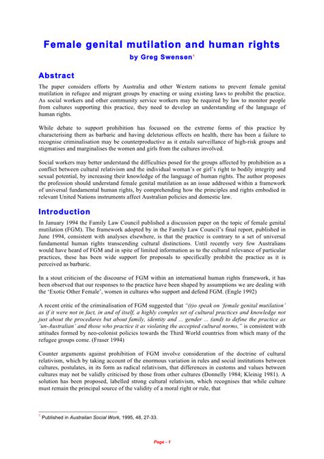 Pdf Female Genital Mutilation And Human Rights