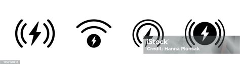 무선 충전기 아이콘 무선 충전 배터리 번개와 파도가 있는 배터리 충전 표시 전자기 충전기 아이콘 벡터 일러스트 레이 션입니다 로고에 대한 스톡 벡터 아트 및 기타 이미지