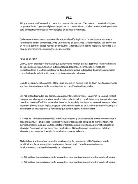 Plc Pdf Controlador Lógico Programable Hardware De La Computadora