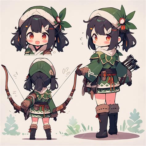Premium Photo Character Anime Of Female Chibi Kawaii Archer Fashion