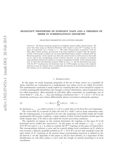 pdf homotopy properties of endpoint maps and a theorem of serre in