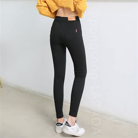 กางเกงสกินนี่ขายาวสีดำ กางเกงขายาวผู้หญิง กางเกงสกินนี่เอวยางยืด กางเกงสกินนี่แฟชั่นสไตล์เกาหลี