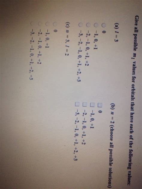 Solved Give All Possible M1 Values For Orbitals That Have