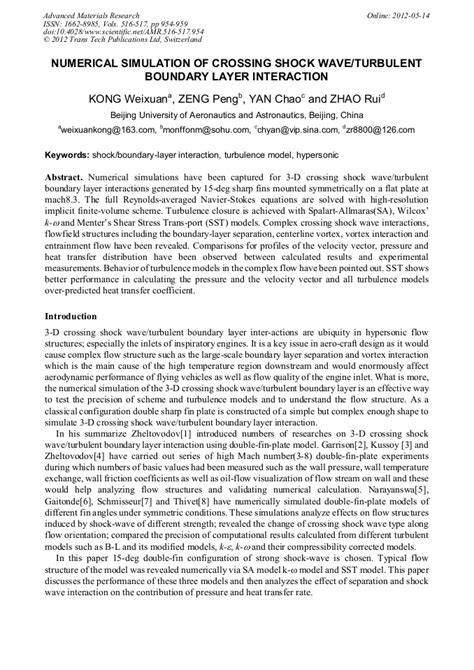 Numerical Simulation Of Crossing Shock Waveturbulent Boundary Layer