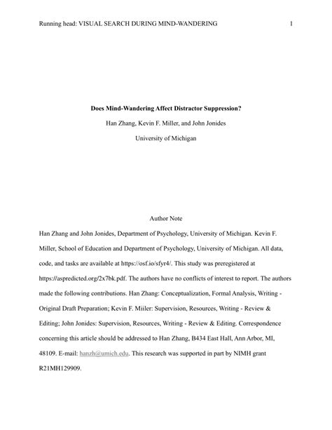 Pdf Does Mind Wandering Affect Distractor Suppression