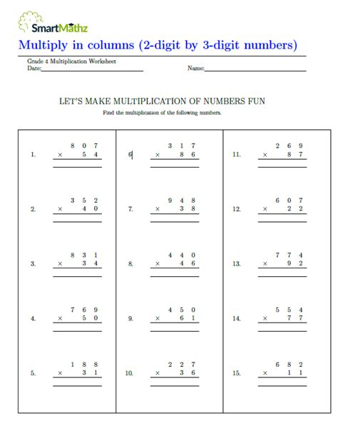 Multiply In Columns 2 Digit By 3 Digit Numbers Smartmathz