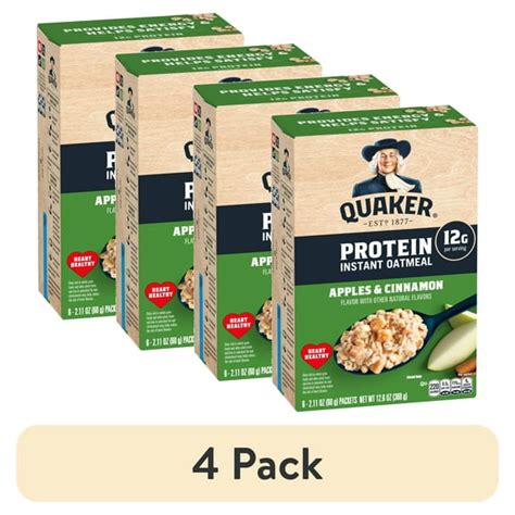 4 Pack Quaker Protein Instant Oatmeal Apples And Cinnamon 12g Protein
