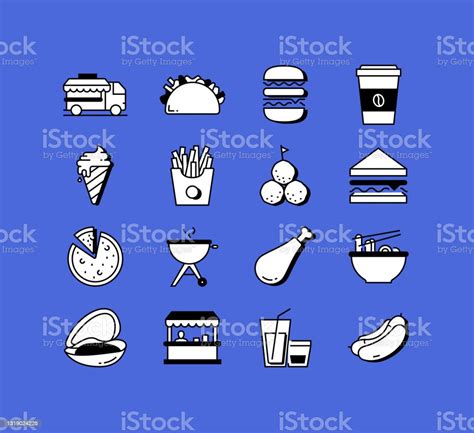 길거리 음식 관련 아이콘 벡터 컬렉션 모던 스타일 심볼 벡터 일러스트레이션 길거리 음식에 대한 스톡 벡터 아트 및 기타 이미지 길거리 음식 아이콘 피자 Istock