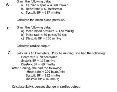 Solved Given The Following Data A Cardiac Output 4 080