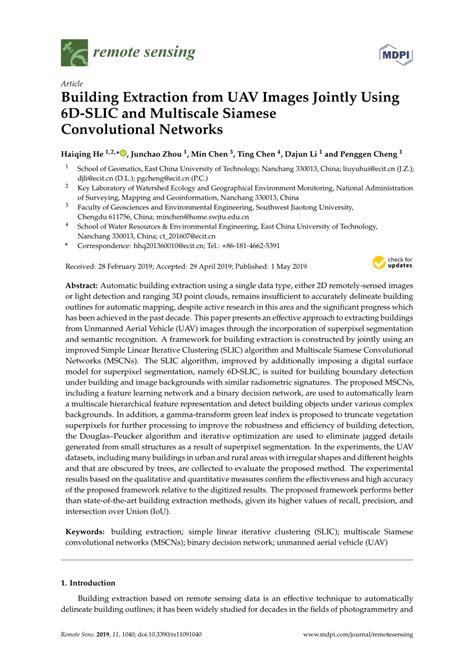 Pdf Building Extraction From Uav Images Jointly Using 6d Slic And
