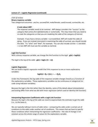 Lecture 17 â Logistic Regression Continued A Bit Of Review Binary