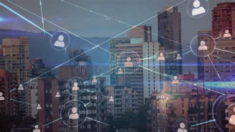 Animation Of Social Media Icons Connecting Over Urban Cityscape In Network Stock Footage Video
