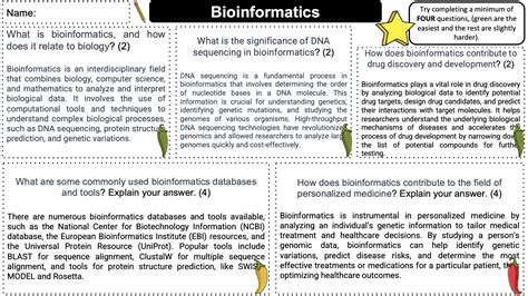 bioinformatics worksheet and answer sheet teaching resources
