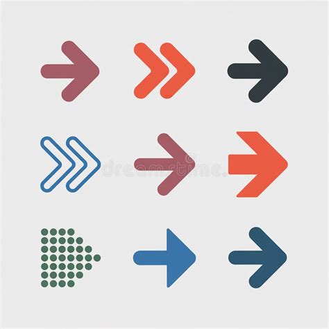 Nine Colorful Arrow Icons Set In A 3x3 Grid On A Light Gray Background Featuring Various Arrow