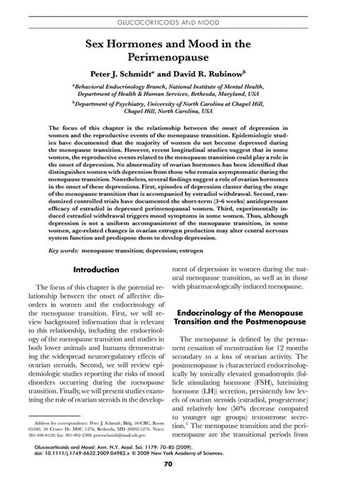 Sex Hormones And Mood In The Perimenopause