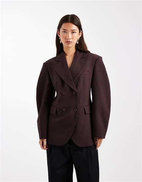 Asos Design Tailored Cocoon Sleeve Double Breasted Blazer In Chocolate