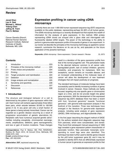 Pdf Expression Profiling In Cancer Using Cdna Microarrays