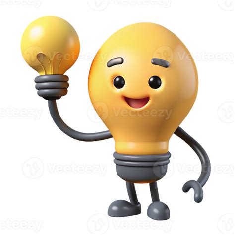 Whimsical Striking Lightbulb Character With A Pear Shaped Bulb And Filament Flat Yellow Color