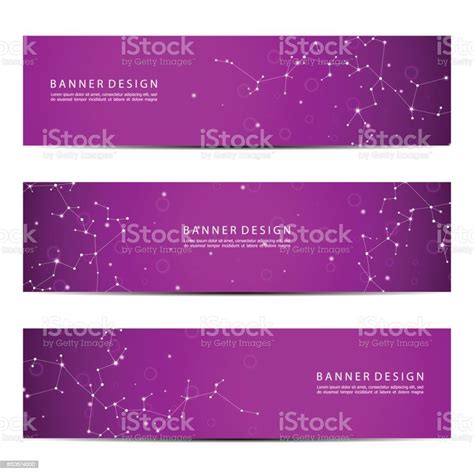 분자 입자와 원자의 구조와 기술 및 과학적인 배너 다각형 추상적인 배경입니다 벡터 일러스트 레이 션 0명에 대한 스톡 벡터 아트