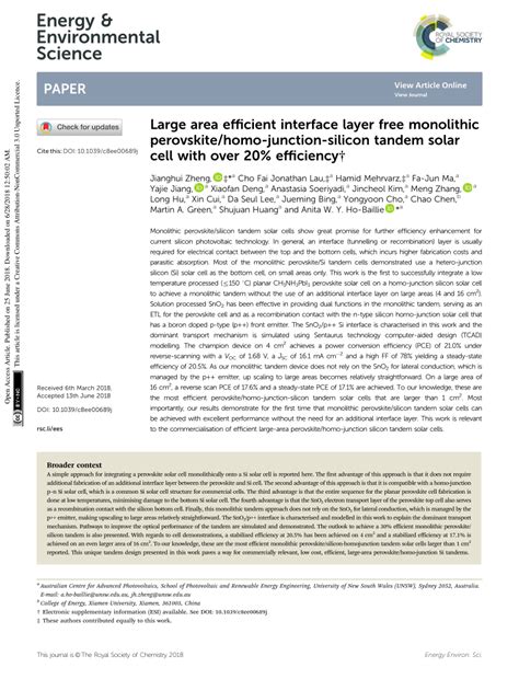 Pdf Large Area Efficient Interface Layer Free Monolithic Perovskite