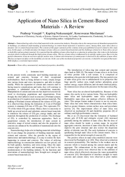 Pdf Application Of Nano Silica In Cement Based Materials A Review