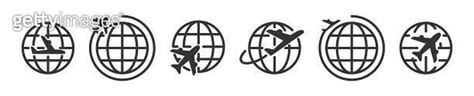 globe plane icons plane fly around earth aairplane fly vector