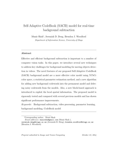 Pdf A Self Adaptive Codebook Sacb Model For Real Time Background