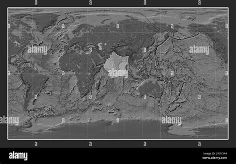 Indian Tectonic Plate On The Bilevel Elevation Map In The Compact Miller Projection Centered