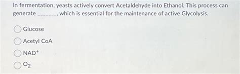 Solved In Fermentation Yeasts Actively Convert Acetaldehyde