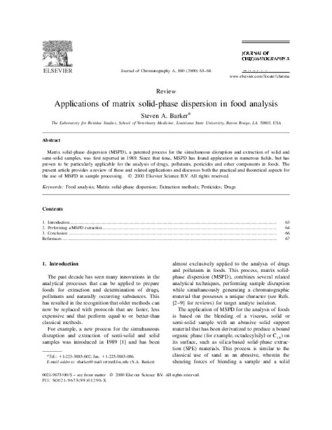 Pdf Mspd Applications In Food Analysis