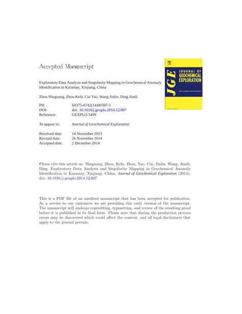 Pdf Exploratory Data Analysis And Singularity Mapping In Geochemical