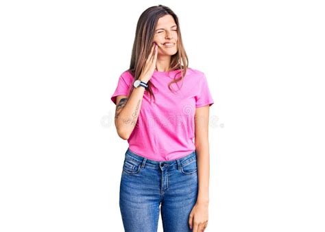 Beautiful Caucasian Woman Wearing Casual Clothes Touching Mouth With