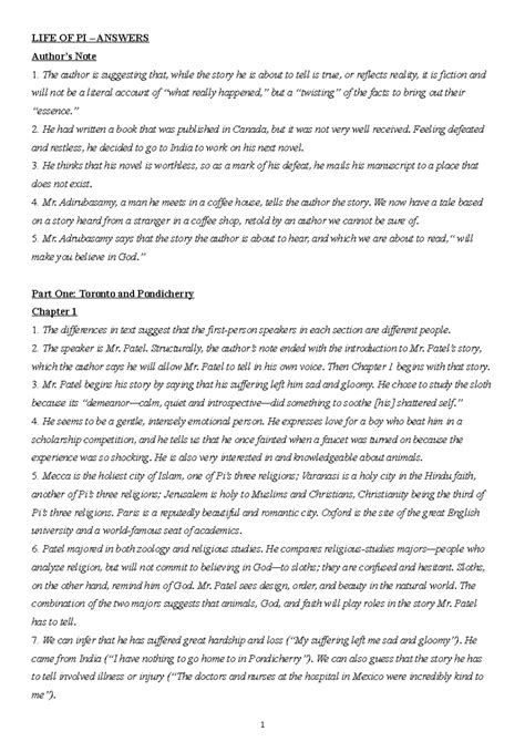 Life Of Pi Answers Exam Questions LIFE OF PI ANSWERS Authors Note The Author Is